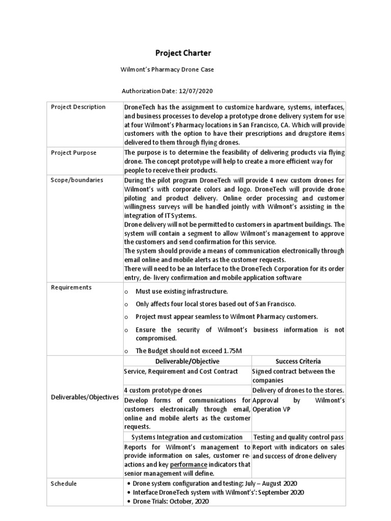 Wilmont Pharmacy Drone Delivery Project | PDF | Unmanned Aerial Vehicle ...