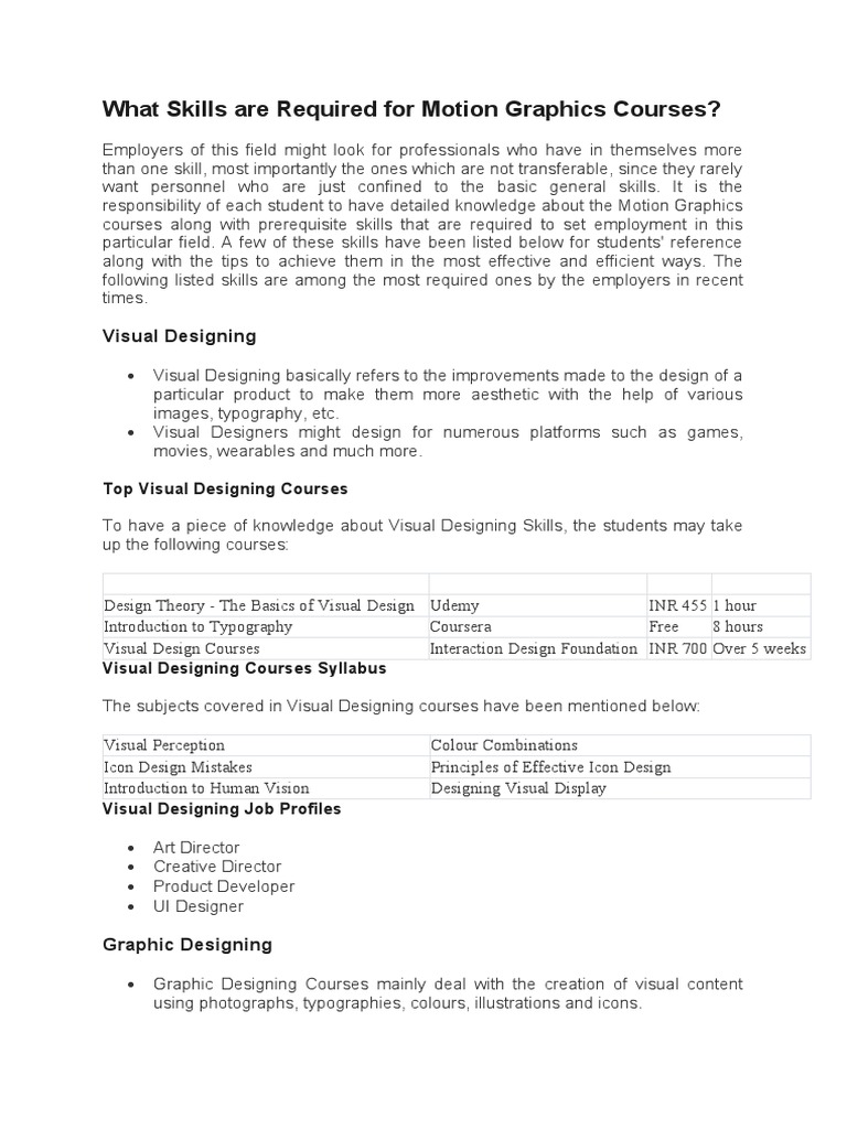 What Skills Are Required For Motion Graphics Courses | PDF | Graphic ...