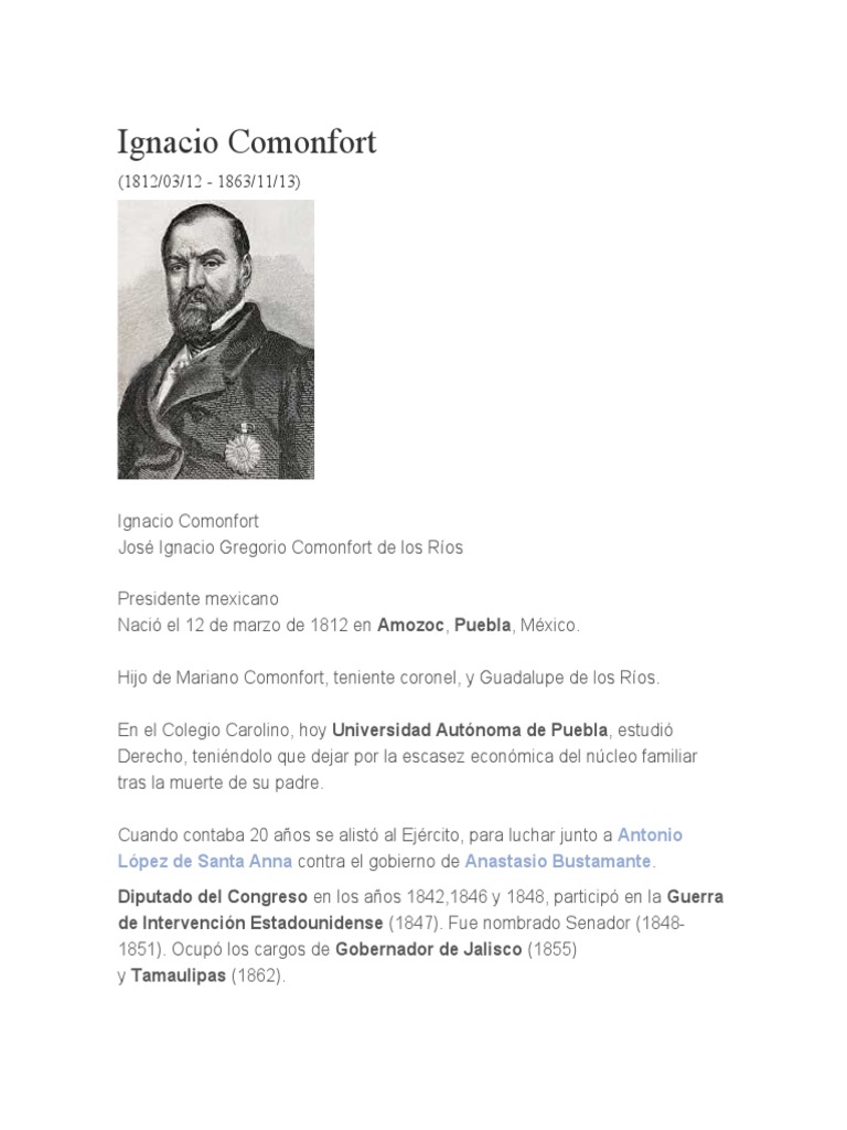 Biografía de Ignacio Comonfort | PDF | México | México independiente