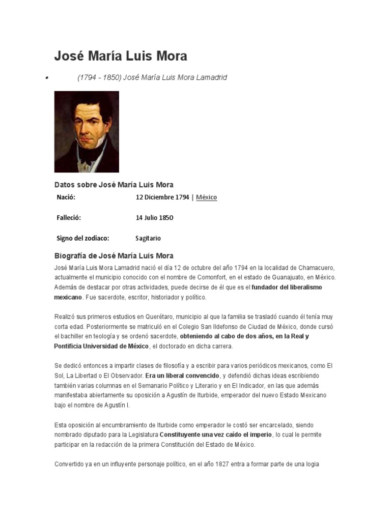 Biografía de José María Luis Mora | PDF | Historia | Clásicos