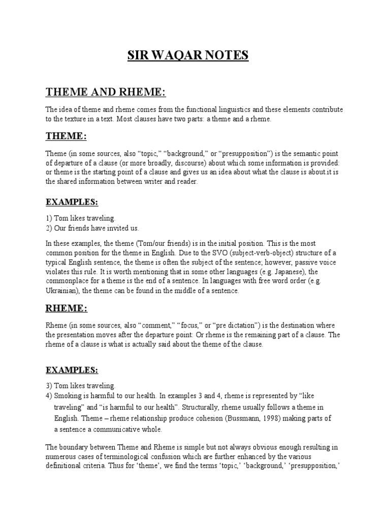 An In-Depth Analysis of Theme, Rheme and Thematic Progression in Texts ...