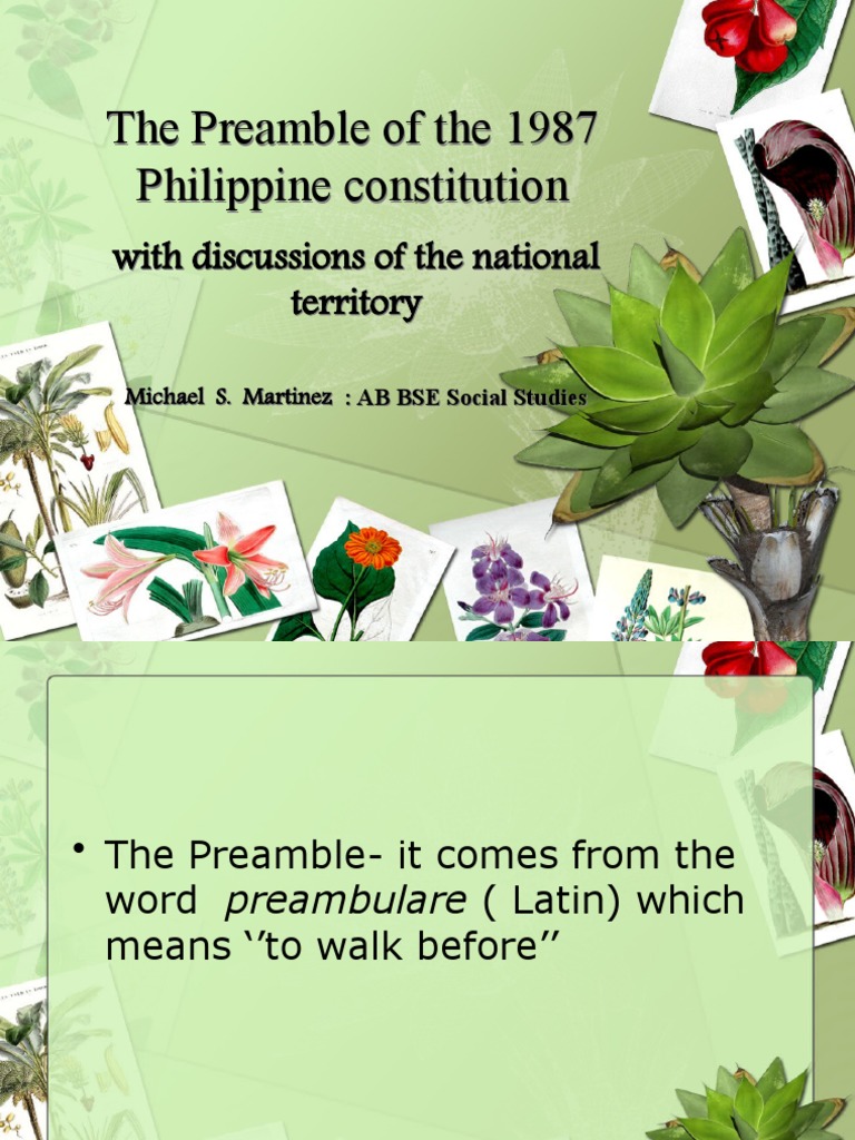 The Preamble of The 1987 Philippine Constitution A | PDF