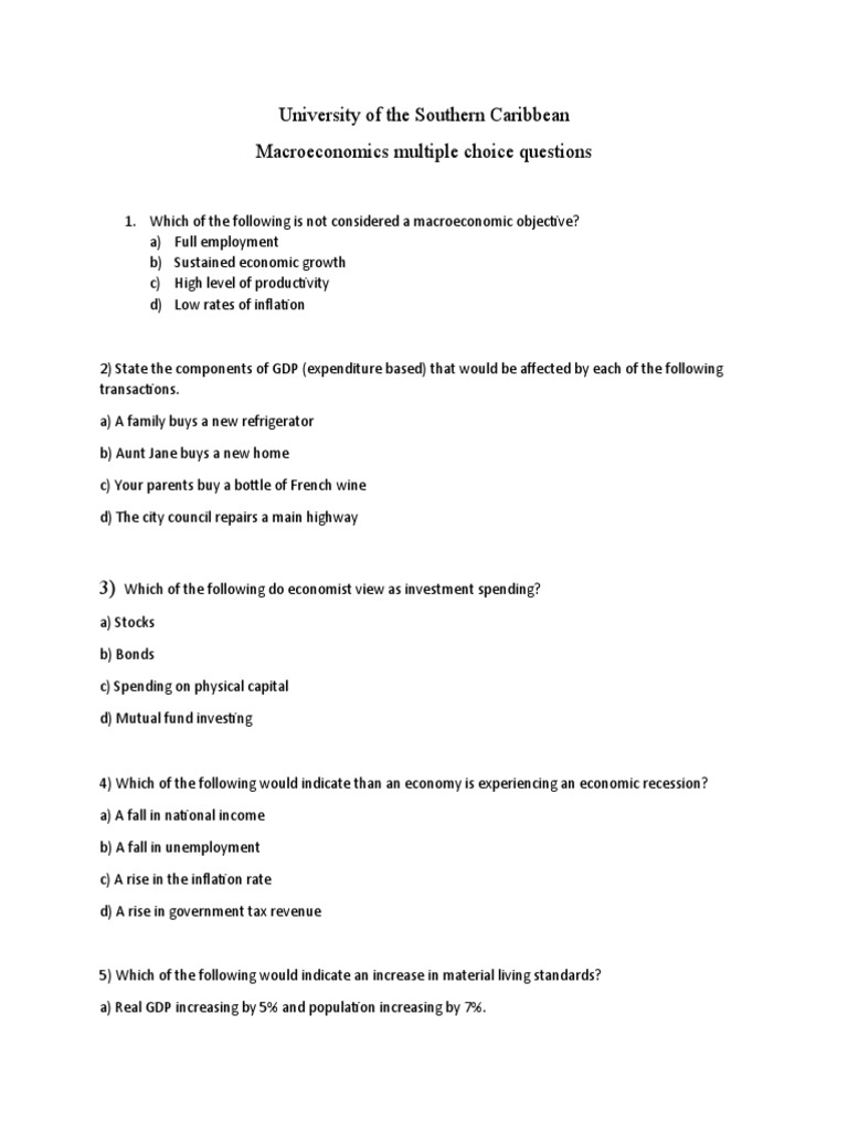 Macroeconomics MCQs for Students | PDF | Macroeconomics | Inflation