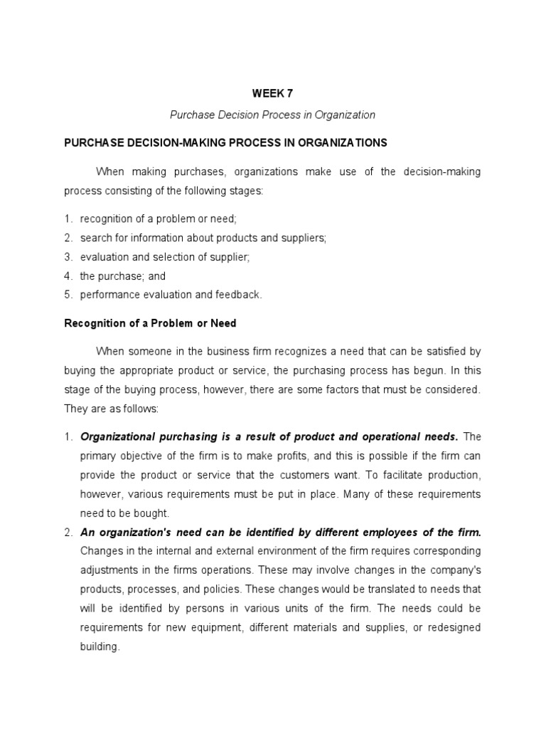 Purchase Decision Making Process in Organization | PDF | Procurement ...