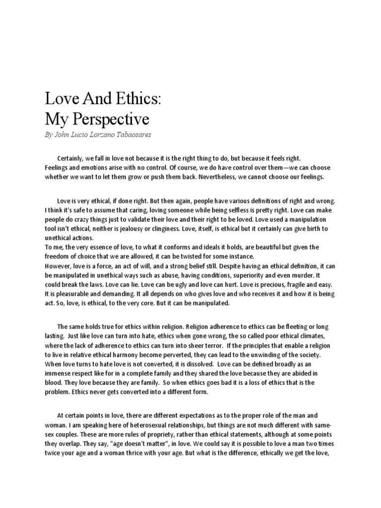 Love and Ethics: My Perspective | PDF