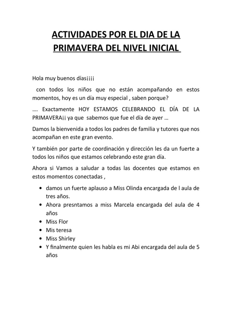 Actividades Por El Dia de La Primavera Del Nivel Inicial | PDF
