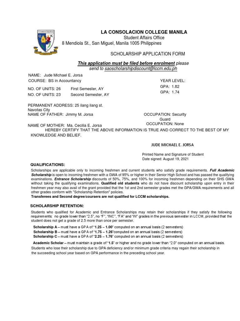 LCCM Scholarship Application Form July2021.PDF Version 1 | PDF | Academic Term | Academia