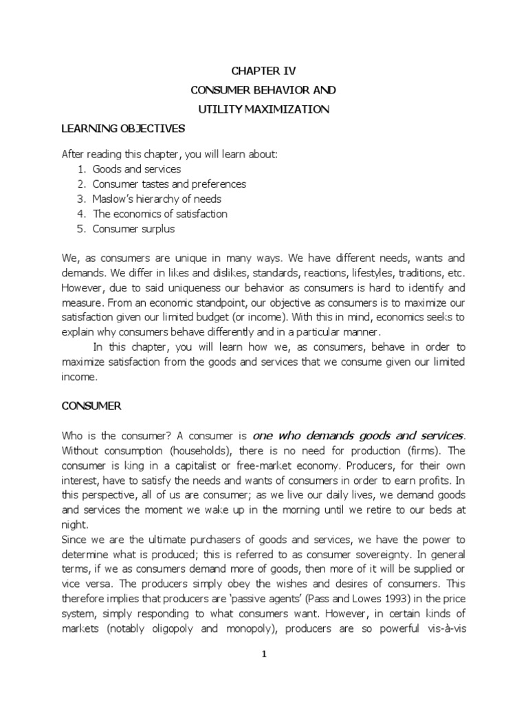 Consumer Behavior And Utility Maximization Pdf Utility Economic
