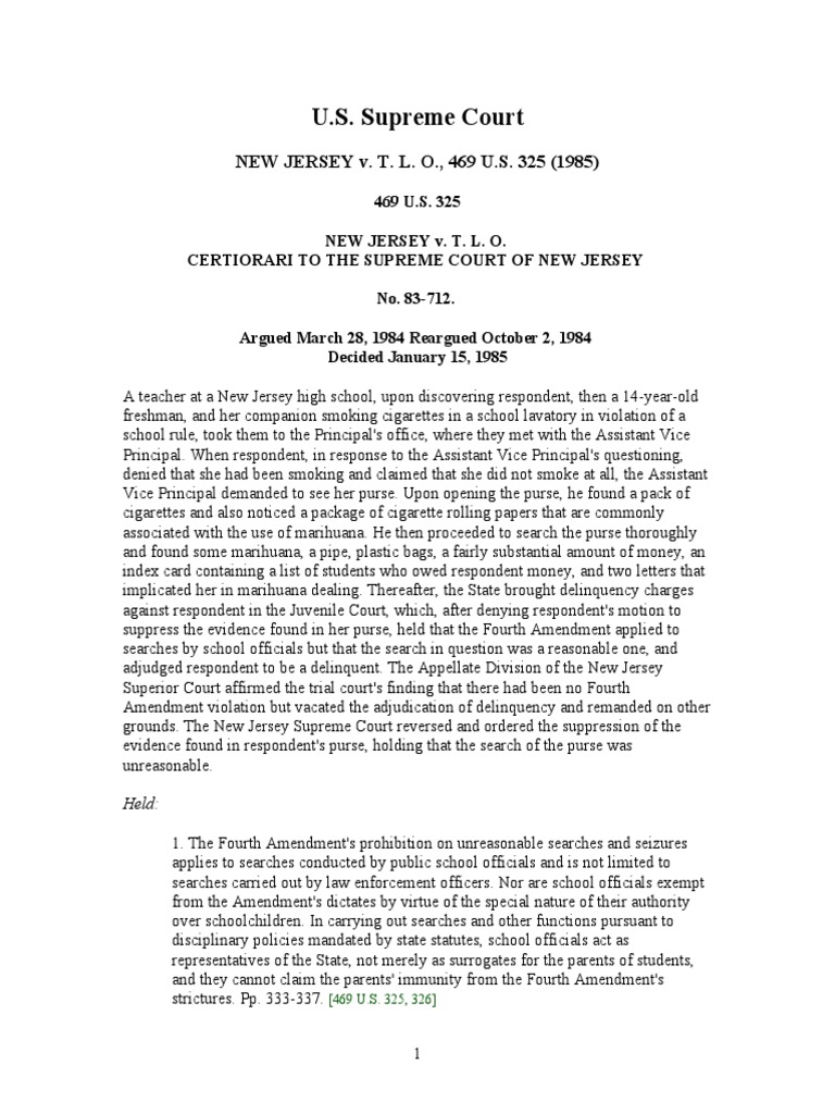 New Jersey v. TLO (1985) | PDF | Search And Seizure | Fourth Amendment ...