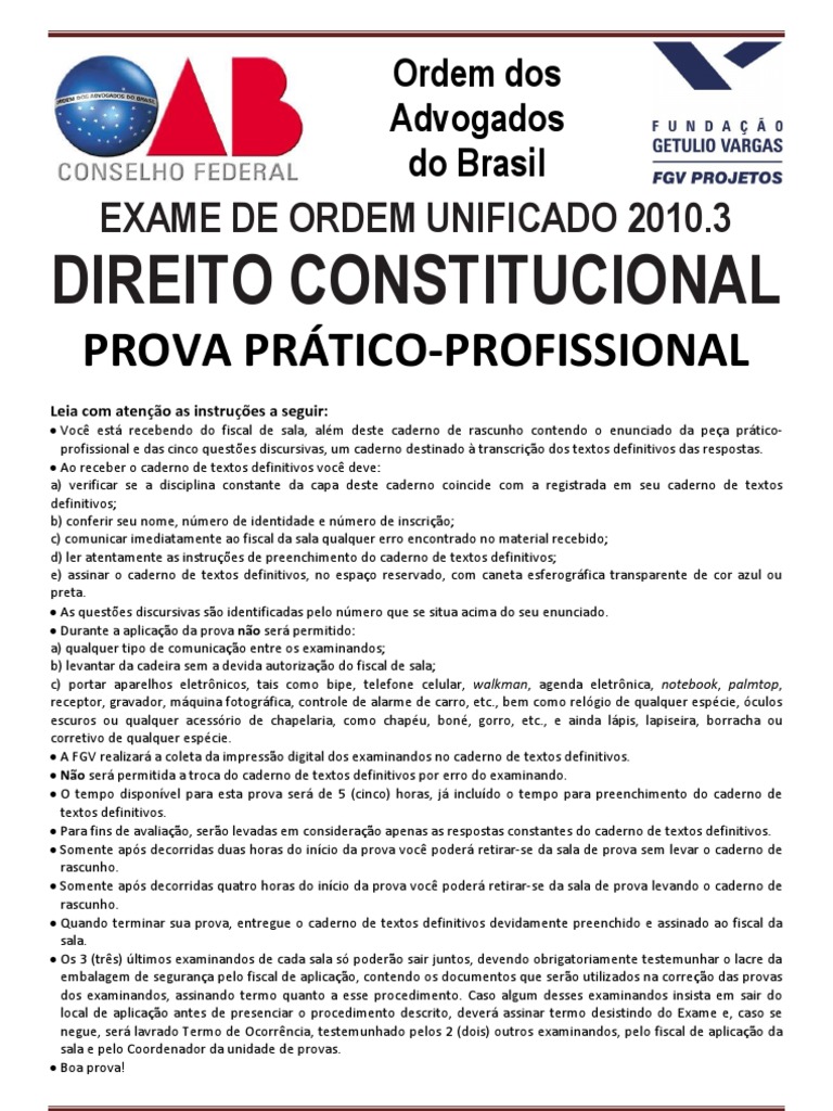 Prova Da OAB 2010.3 - Constitucional - Segunda Fase FGV | Download ...