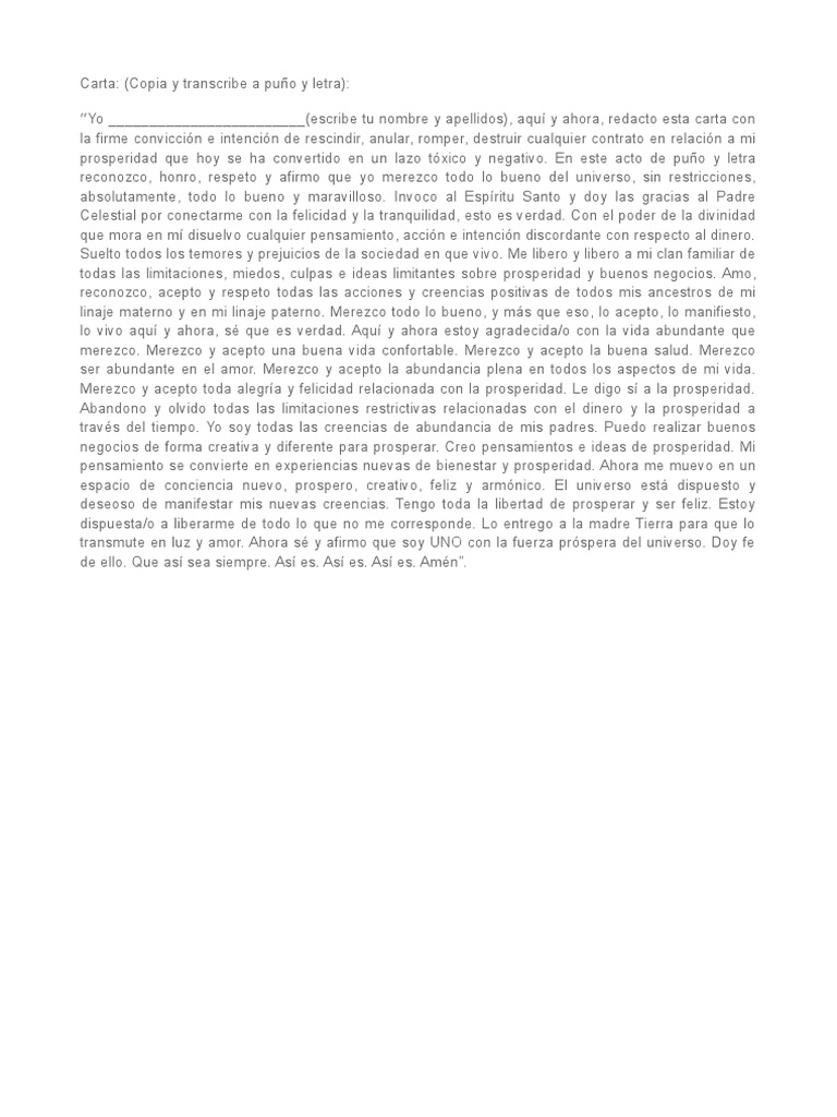 Carta de Liberación y Abundancia | PDF | Relaciones personales, crianza ...
