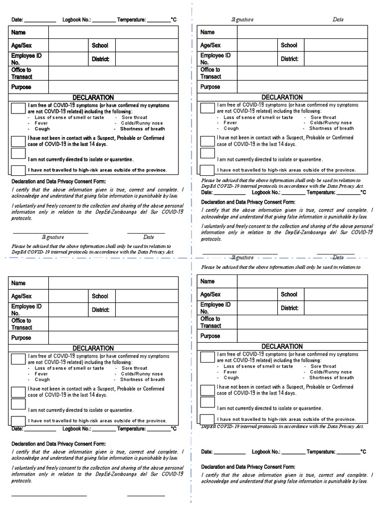 Declaration Declaration Declaration: Signature Date | PDF | Common Cold | Diseases And Disorders