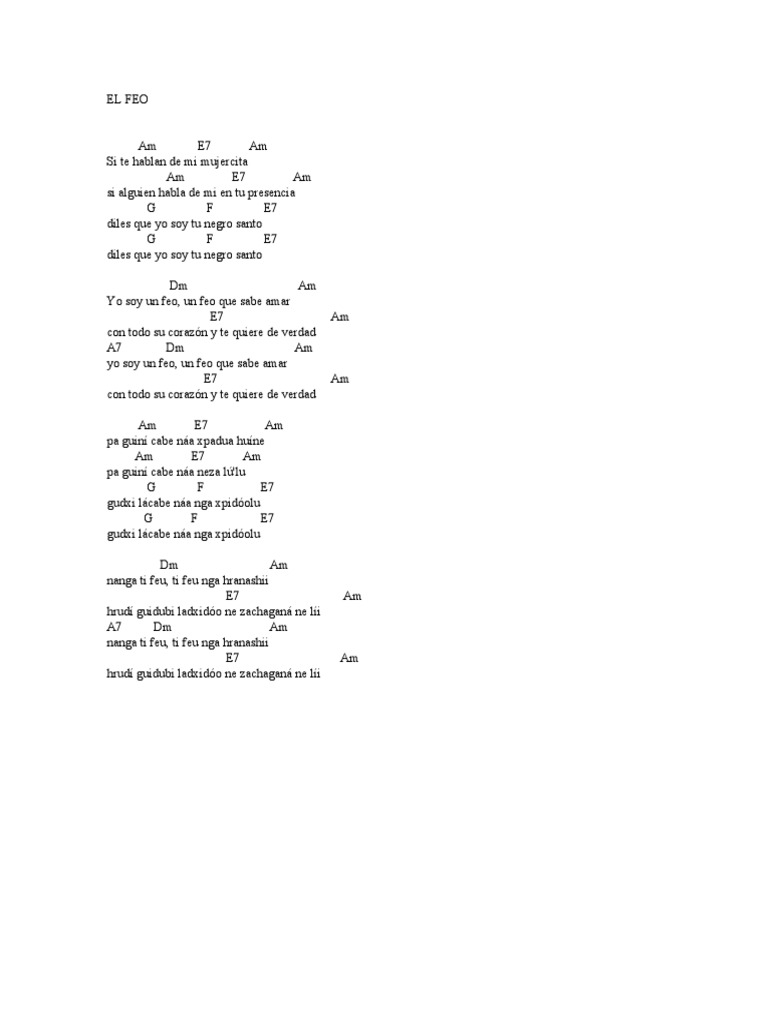 Letra de "El Feo" en Zapoteco y Español | PDF