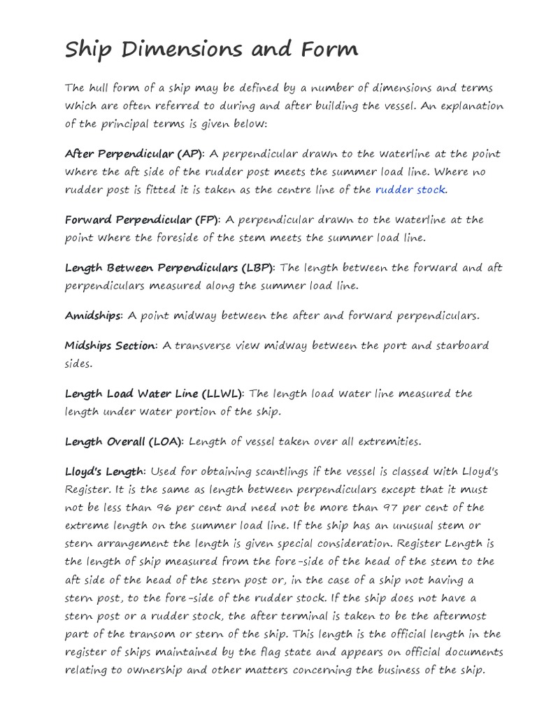 Ship Dimensions and Principal Terms | PDF | Tonnage | Ships