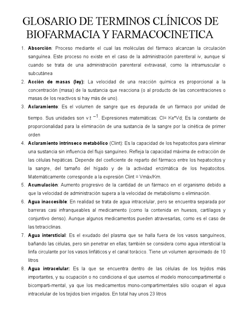 Glosario de Terminos Clínicos de Biofarmacia y Farmacocinetica | PDF ...