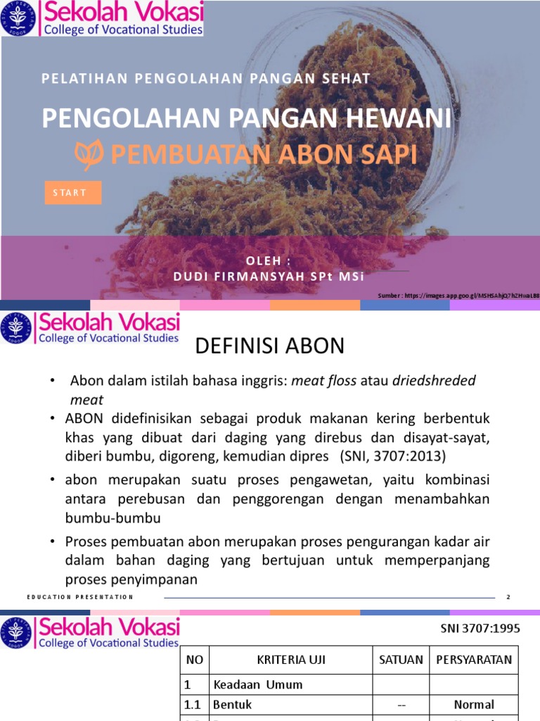 Pengolahan Pangan Hewani: Pembuatan Abon Sapi | PDF