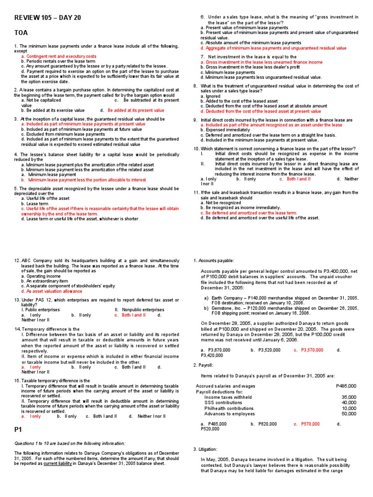 Review 105 - Day 20 TOA | PDF | Lease | Payroll Tax