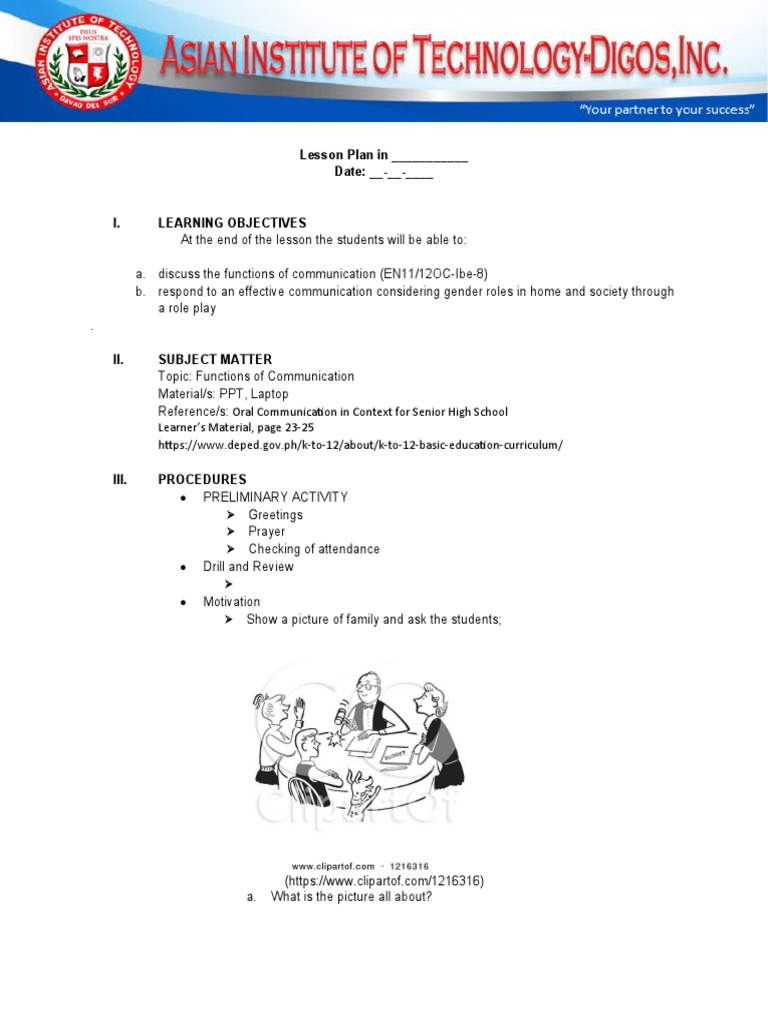 Lesson Plan in - Date | PDF | Communication | Gender