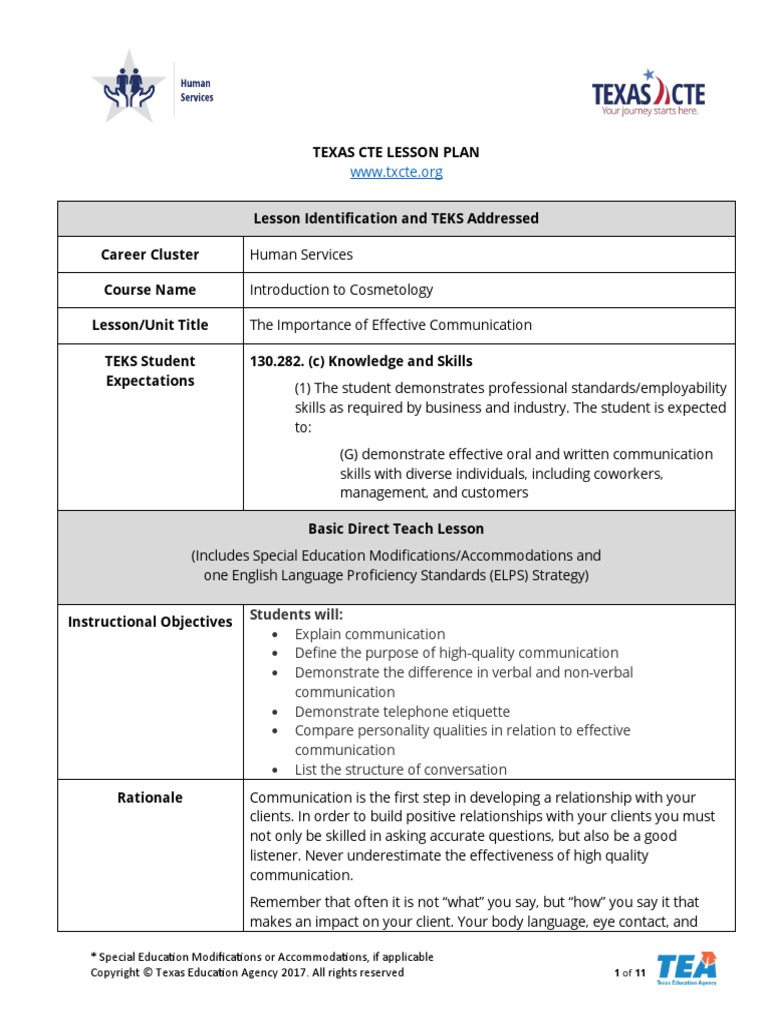 Lesson Plan The Importance of Effective Communication - 0 | PDF ...