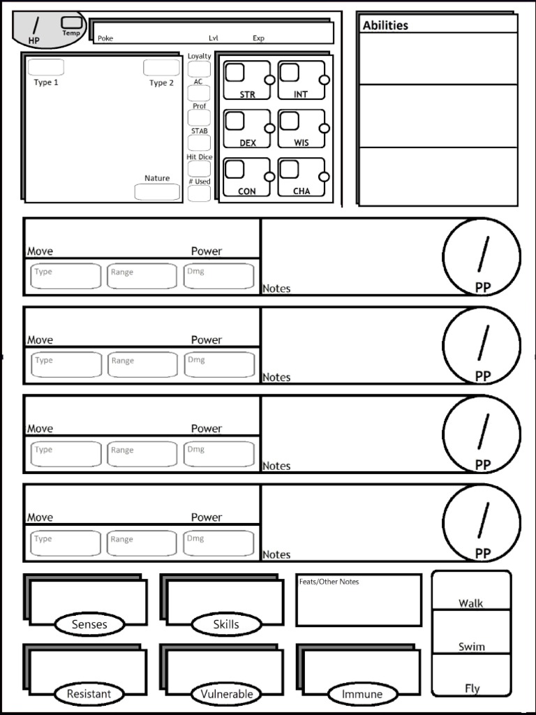 Pokemon Sheet Fillable | PDF