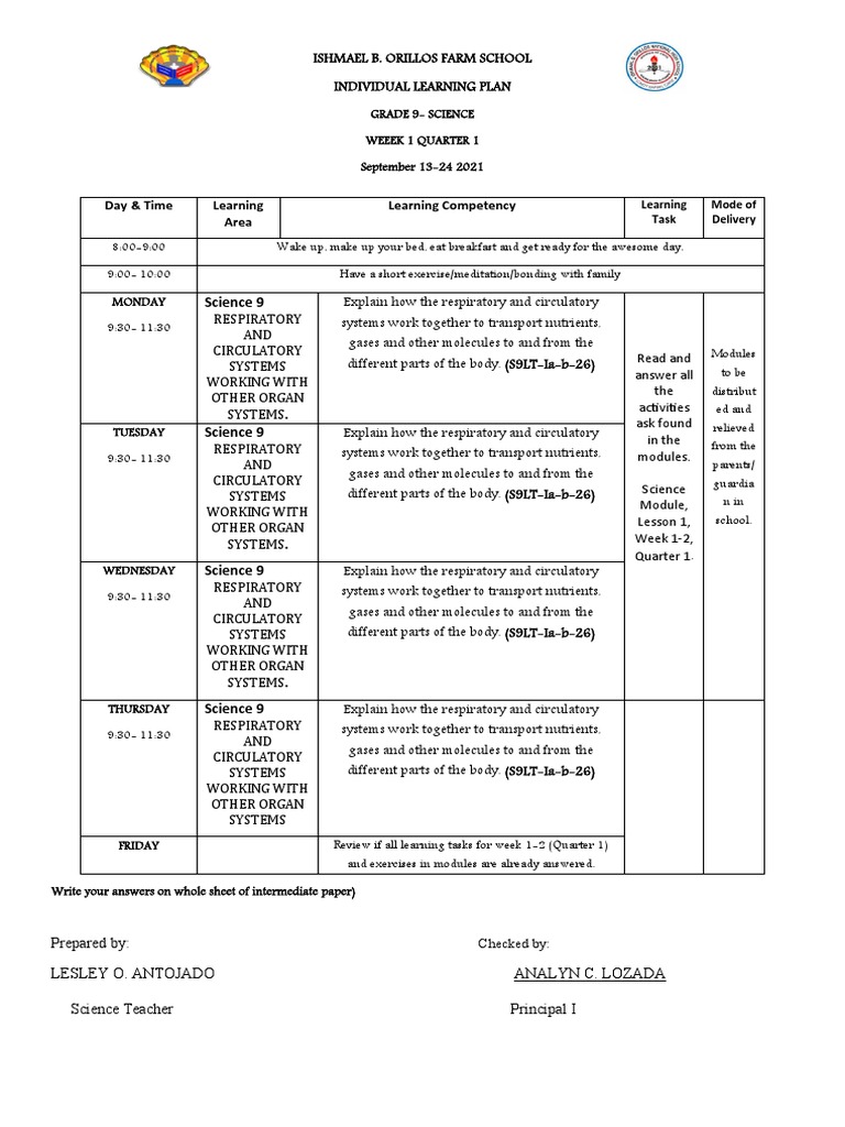 Grade 9 Science Learning Plan: Week 1 | PDF | Science & Mathematics