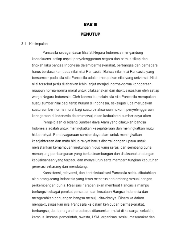 Implementasi Pancasila Bab 3 Penutup | PDF