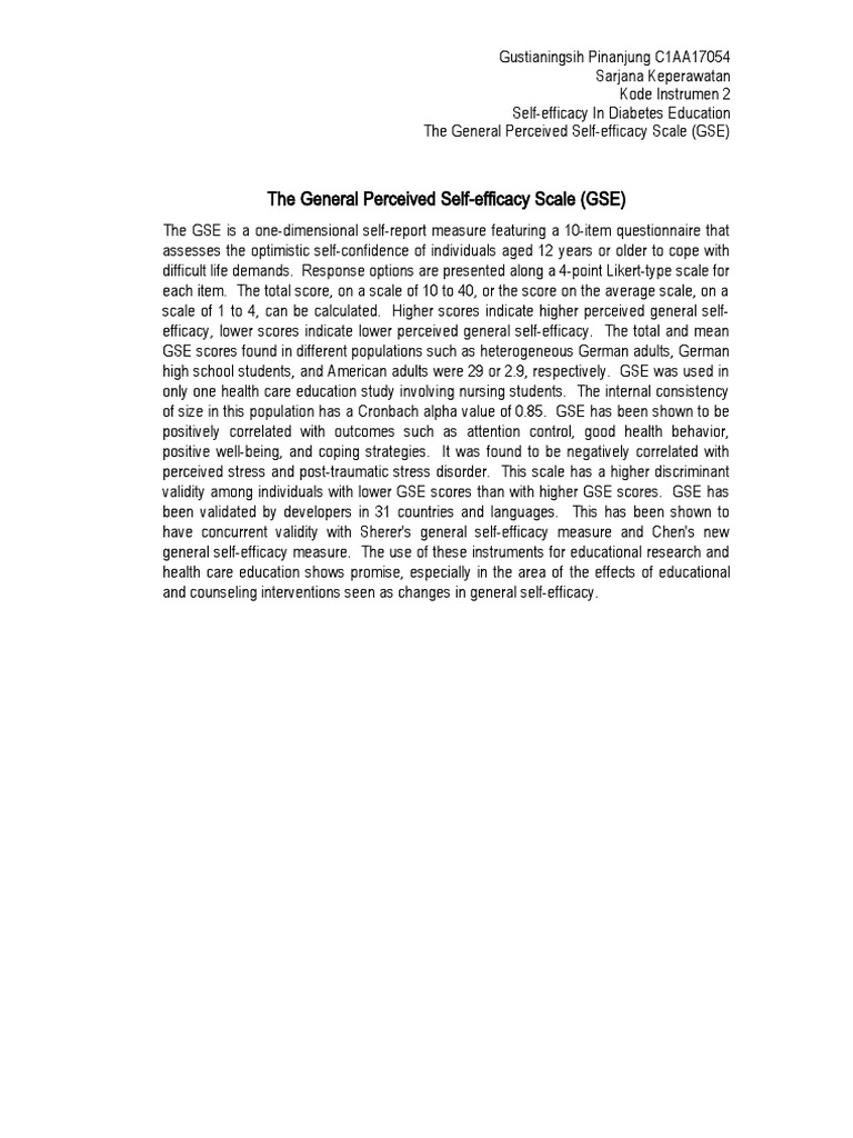 The General Perceived Self-Efficacy Scale (GSE) - Gustianingsih Pinanjung C1AA17054 (Tidak Ada ...