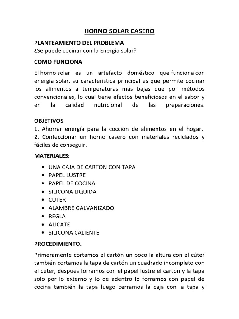 Proyecto de Horno Solar | PDF | Cocina, comidas y vino | Hogar ...