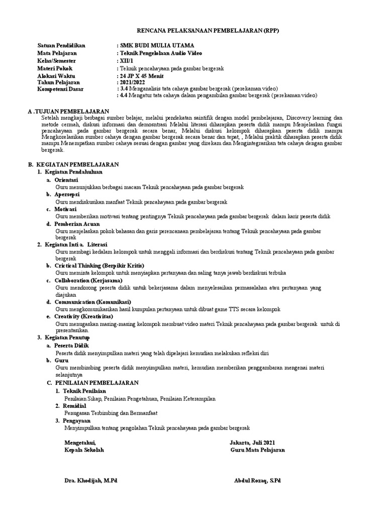 RPP 3.4. Dan 4.4 Tpav | PDF | Karier & Perkembangan | Komputer