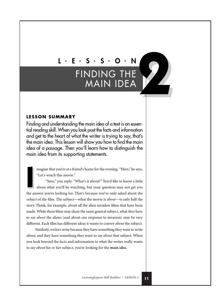 Finding The Main Idea | PDF | Reading Comprehension | Paragraph