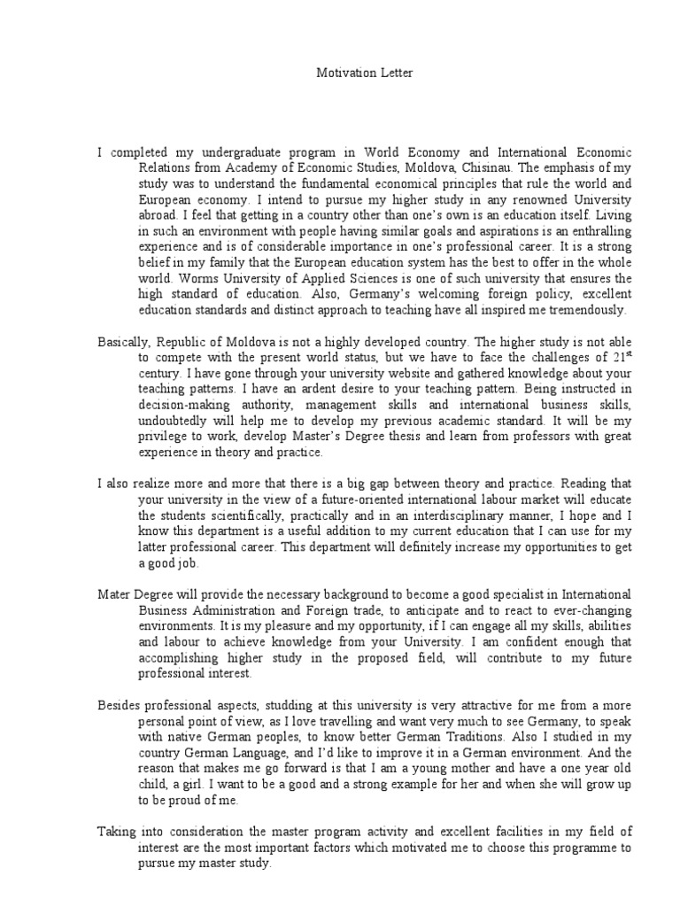 Motivation Letter | PDF | University | Motivation