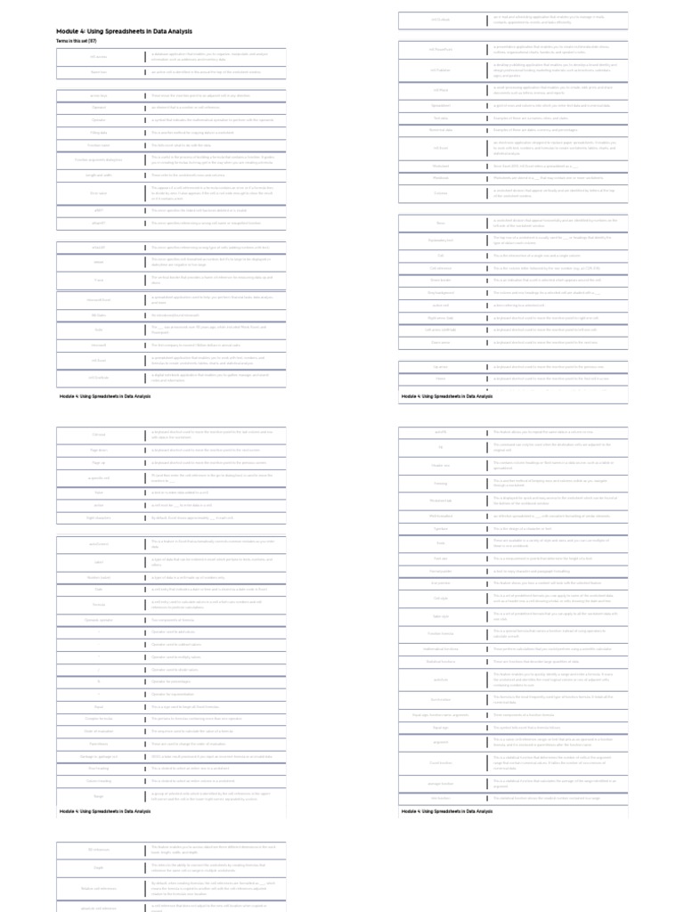 Module 4 - Using Spreadsheets in Data Analysis Flashcards - Quizlet | PDF | Spreadsheet ...