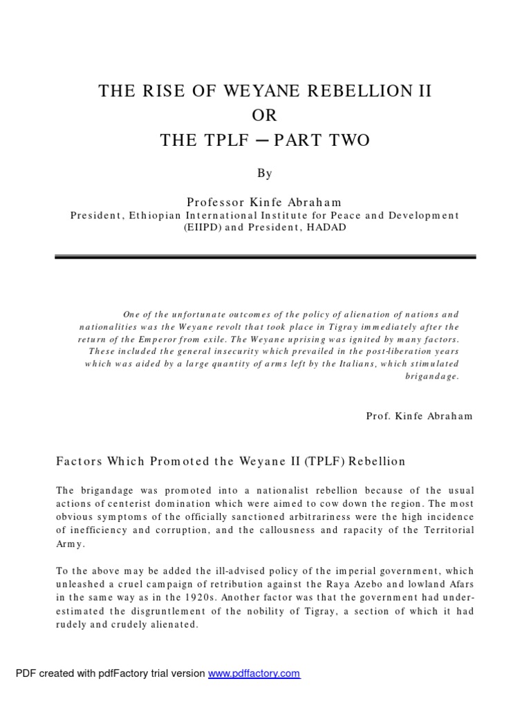 TPLF2 :the Rise of Weyane Rebellion | PDF | Ethiopia | Horn Of Africa