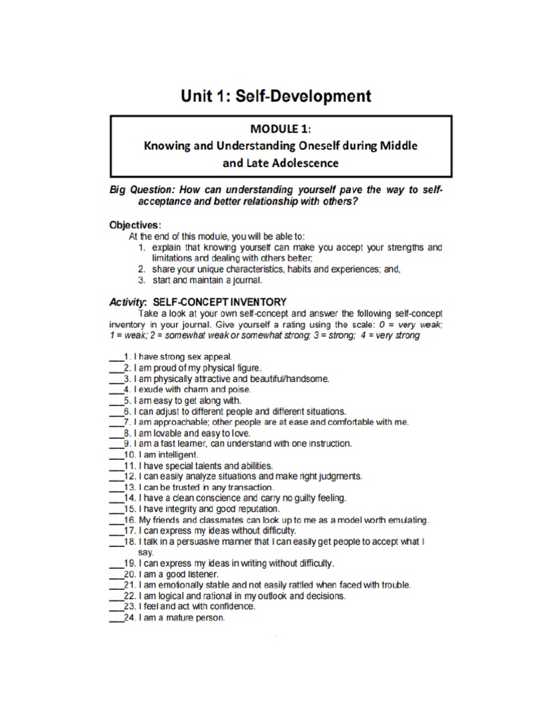 Module 1 Self Concept Inventory | PDF