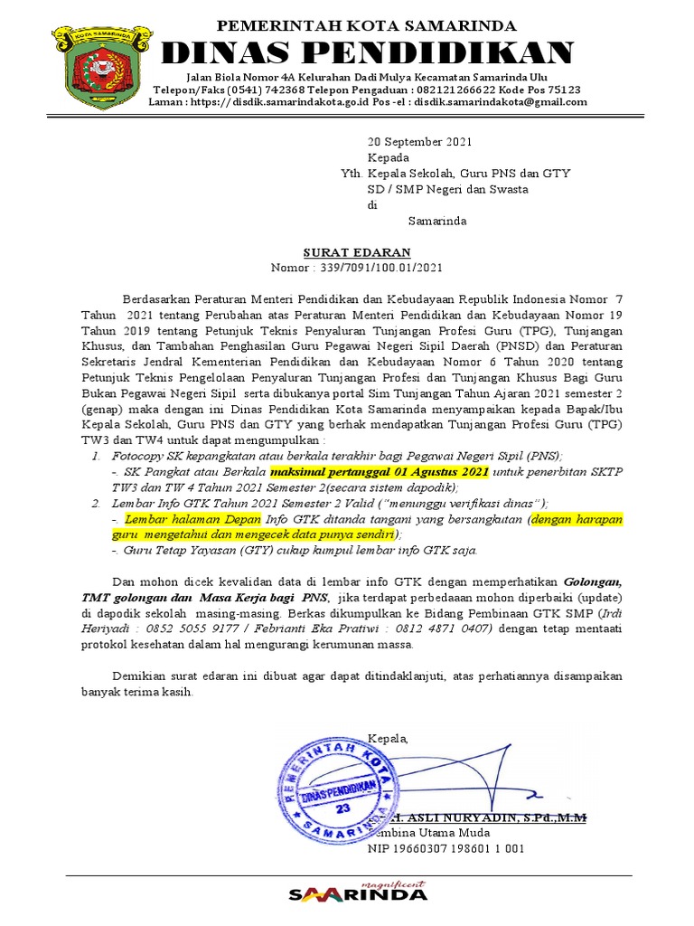 Surat Edaran Tpg Semester 2 Tahun 2021 Tw Pdf