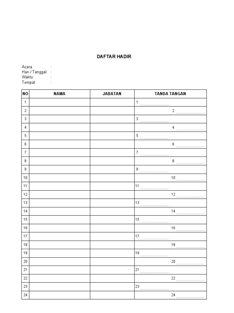 Template Daftar Hadir | PDF