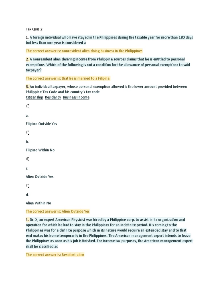 Tax Quiz 2 | PDF | Taxes | Income Tax