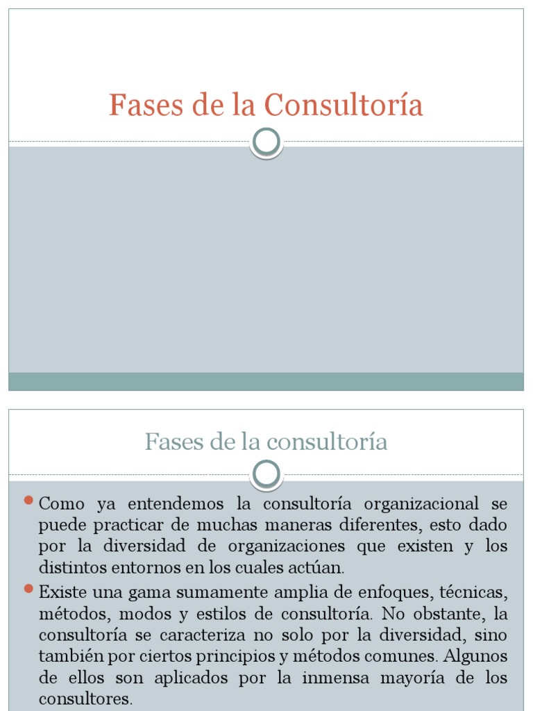 Fases de La Consultoria | PDF | Planificación | Evaluación Fases de La Consultoria | PDF | Planificación | Evaluación
