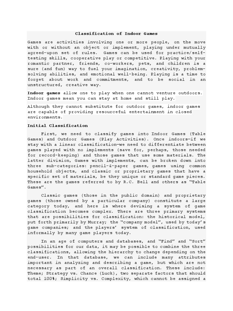 Classification of Indoor Games | PDF | Learning | Cognition