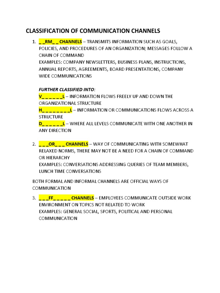 Classification of Communication Channels: Further Classified Into | PDF