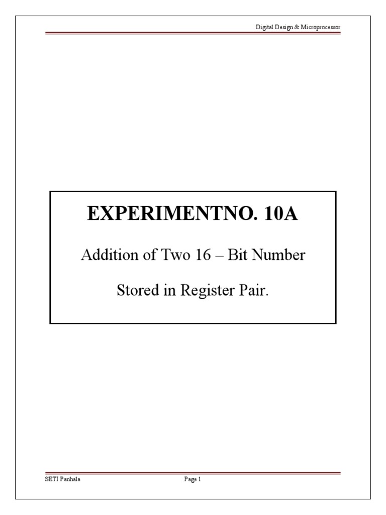 10 A. Addition of Two 16 - Bit Number Stored in Register Pair. | PDF ...