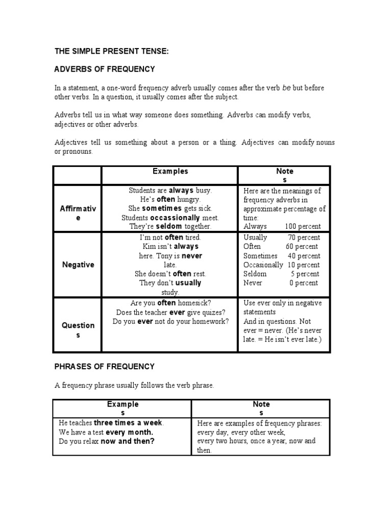 Simple Present Tense: Adverbs Guide | PDF | Verb | Adverb