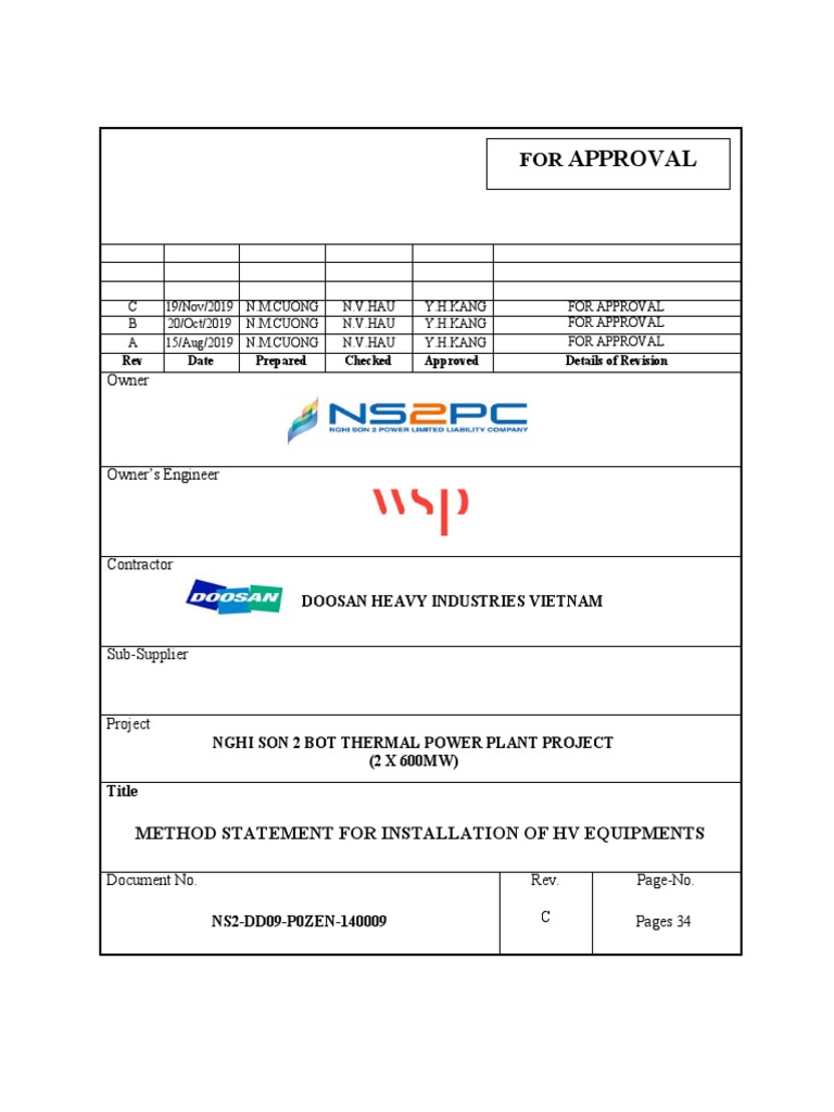 Ns2-Dd09-p0zen-140009 Method Statement For Installation of HV ...