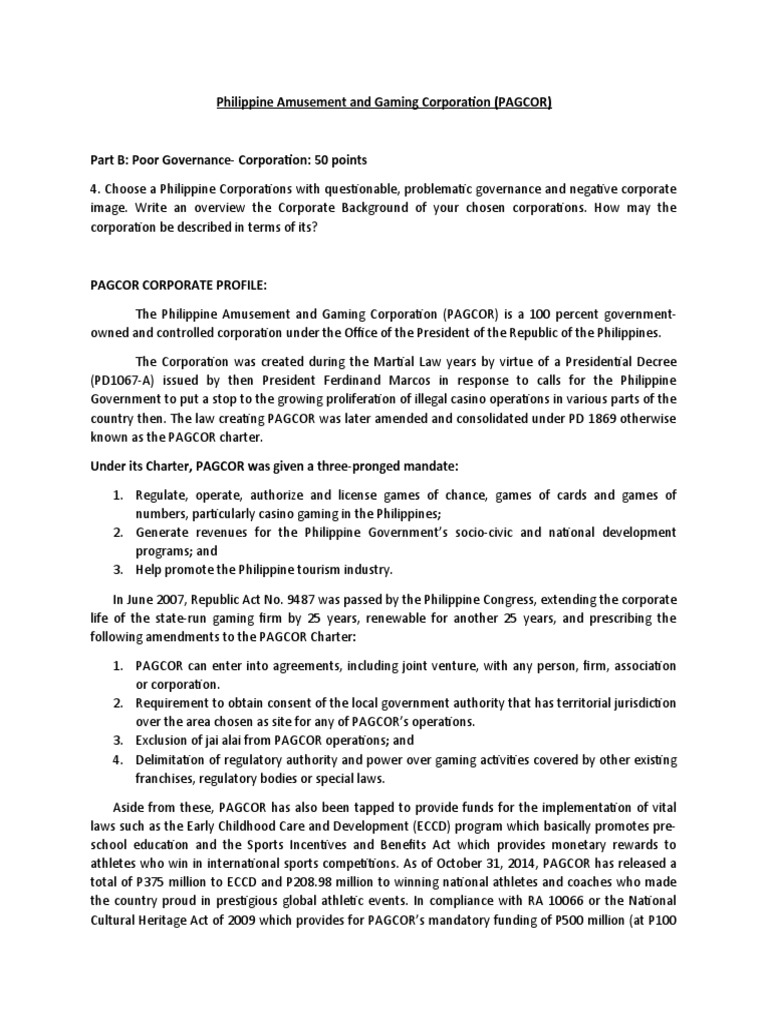 Philippine Amusement and Gaming Corporation (PAGCOR) | PDF | Employment ...