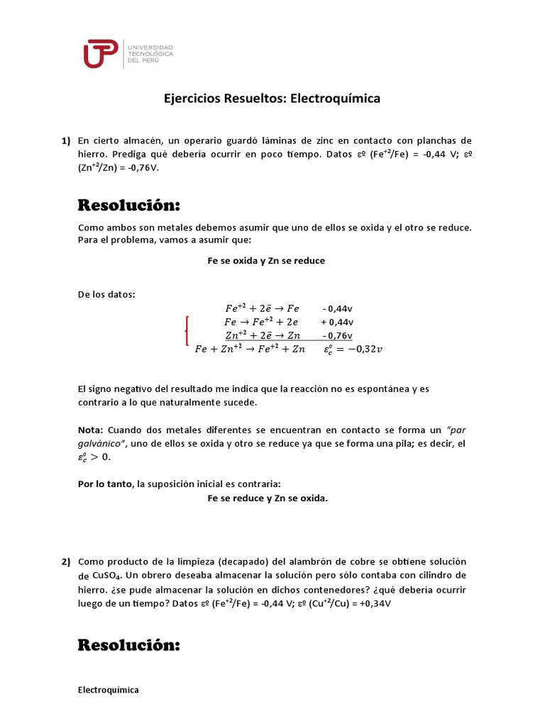 Ejercicios Resueltos Electroquímica NR | PDF | Electromagnetismo | Materiales