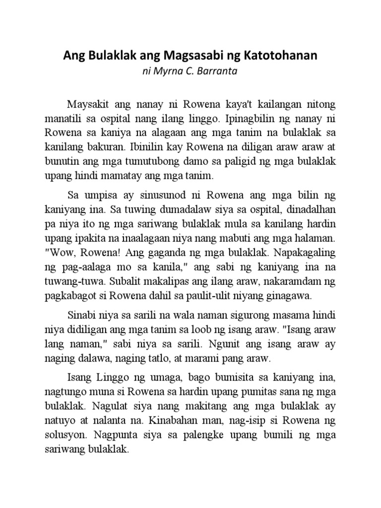 Ang Bulaklak Ang Magsasabi NG Katotohanan | PDF