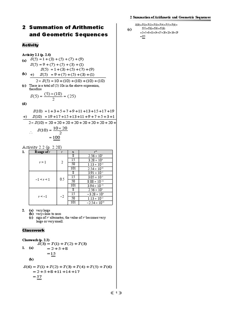 Arithmetic & Geometric Sequence Summation | PDF | Summation ...