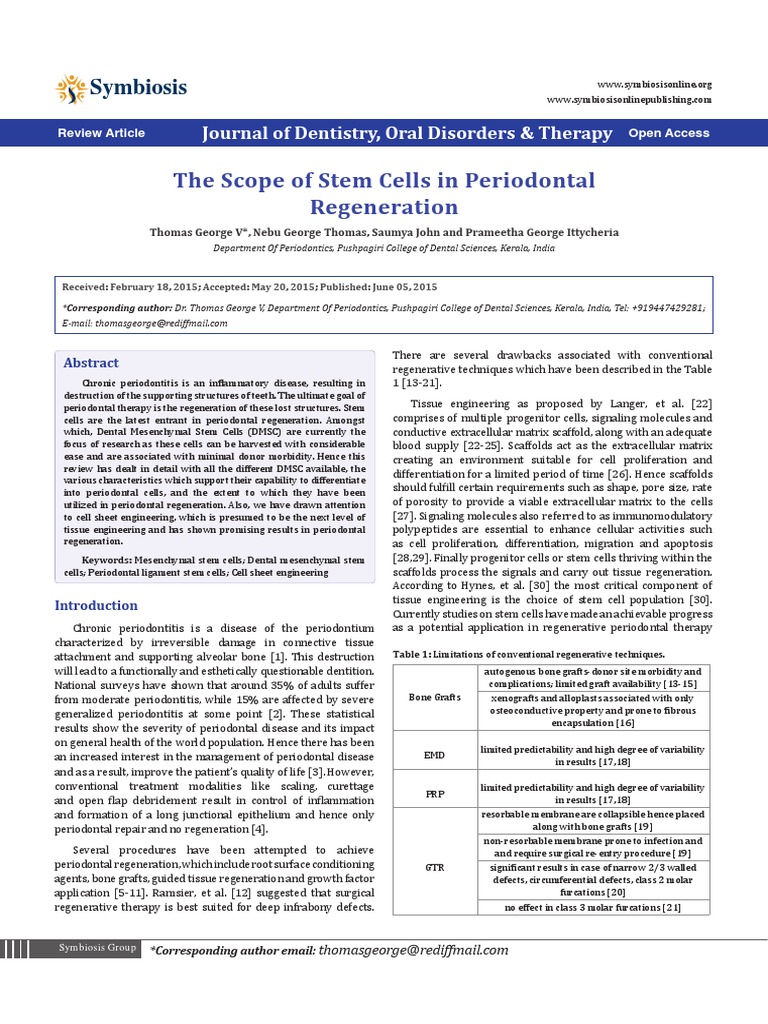 The Scope of Stem Cells in Periodontal Regeneration: Symbiosis | PDF ...