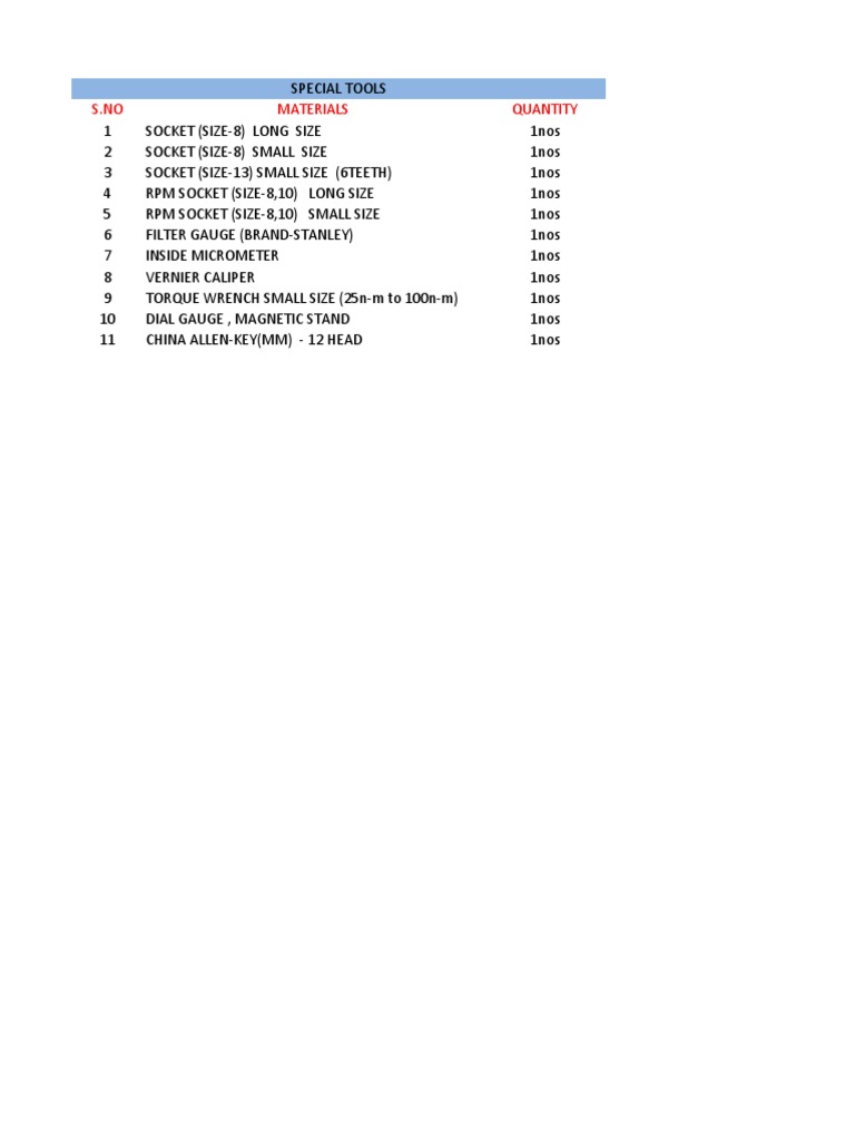 Engine Special Tools | PDF | Science & Mathematics