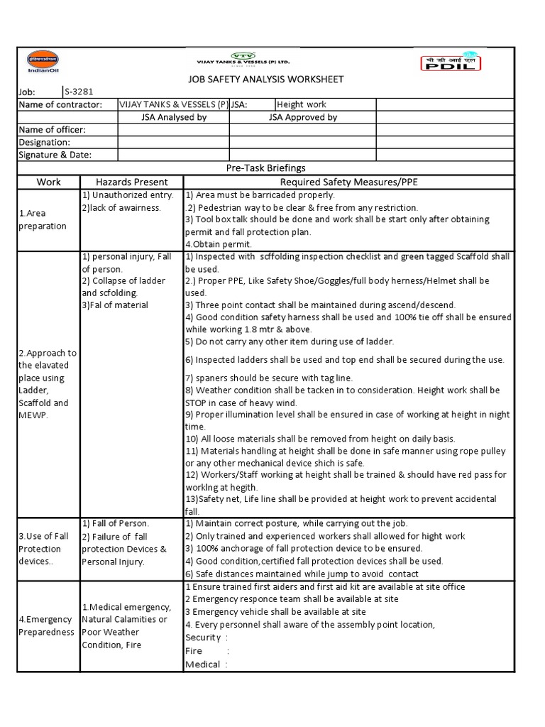 Job Safety Analysis Worksheet | PDF | First Aid | Personal Protective ...
